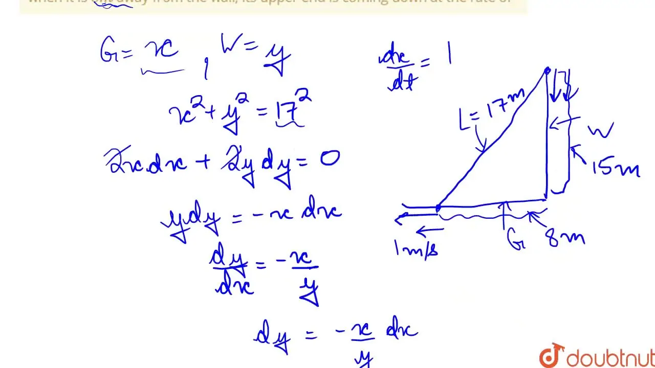 A ladder of length 17m rests with one end agains a vertical wall and t
