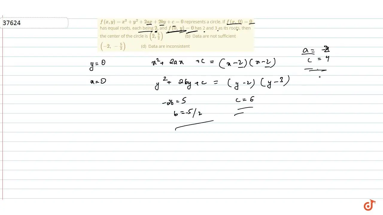 f(x , y)=x^2+y^2+2a x+2b y+c=0 represents a circle. If f(x ,0)=0 has e