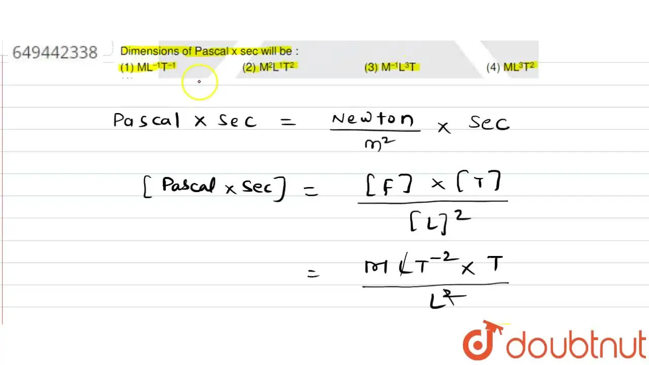 Dimension of pascal x sec will be