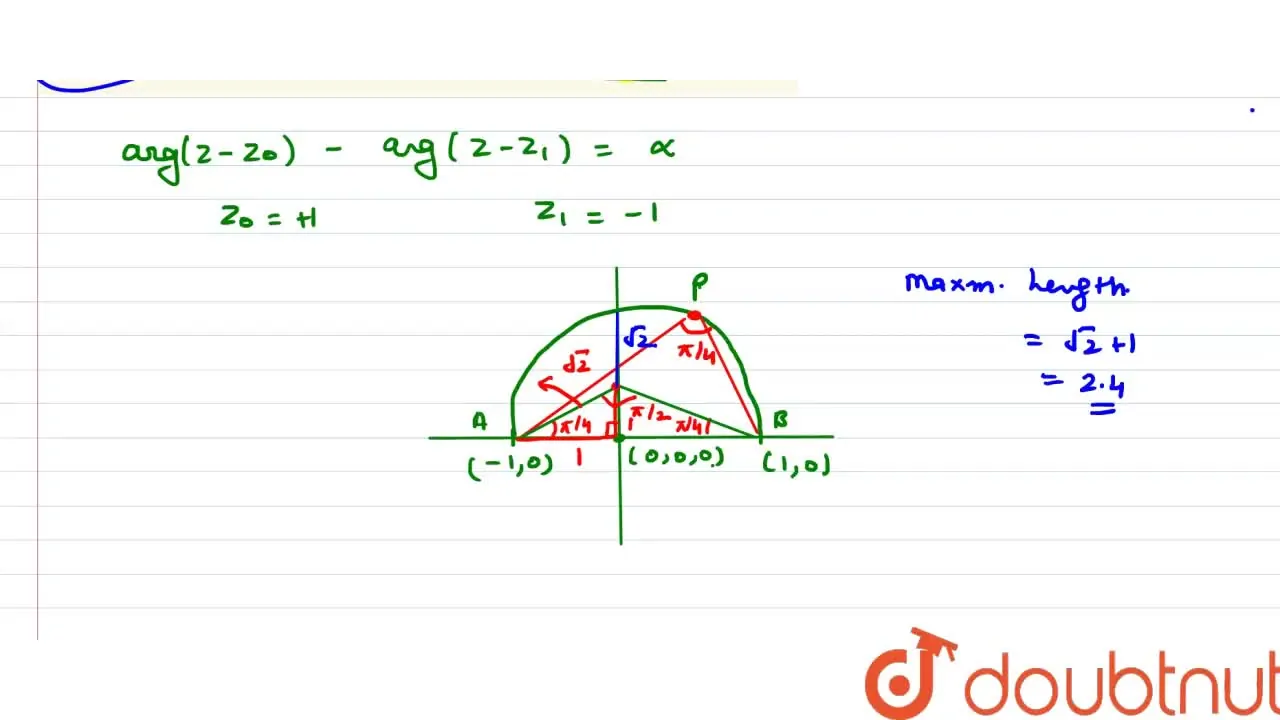 The number of complex number z such that abs(z)=3 and arg(z-1)-arg(z+1