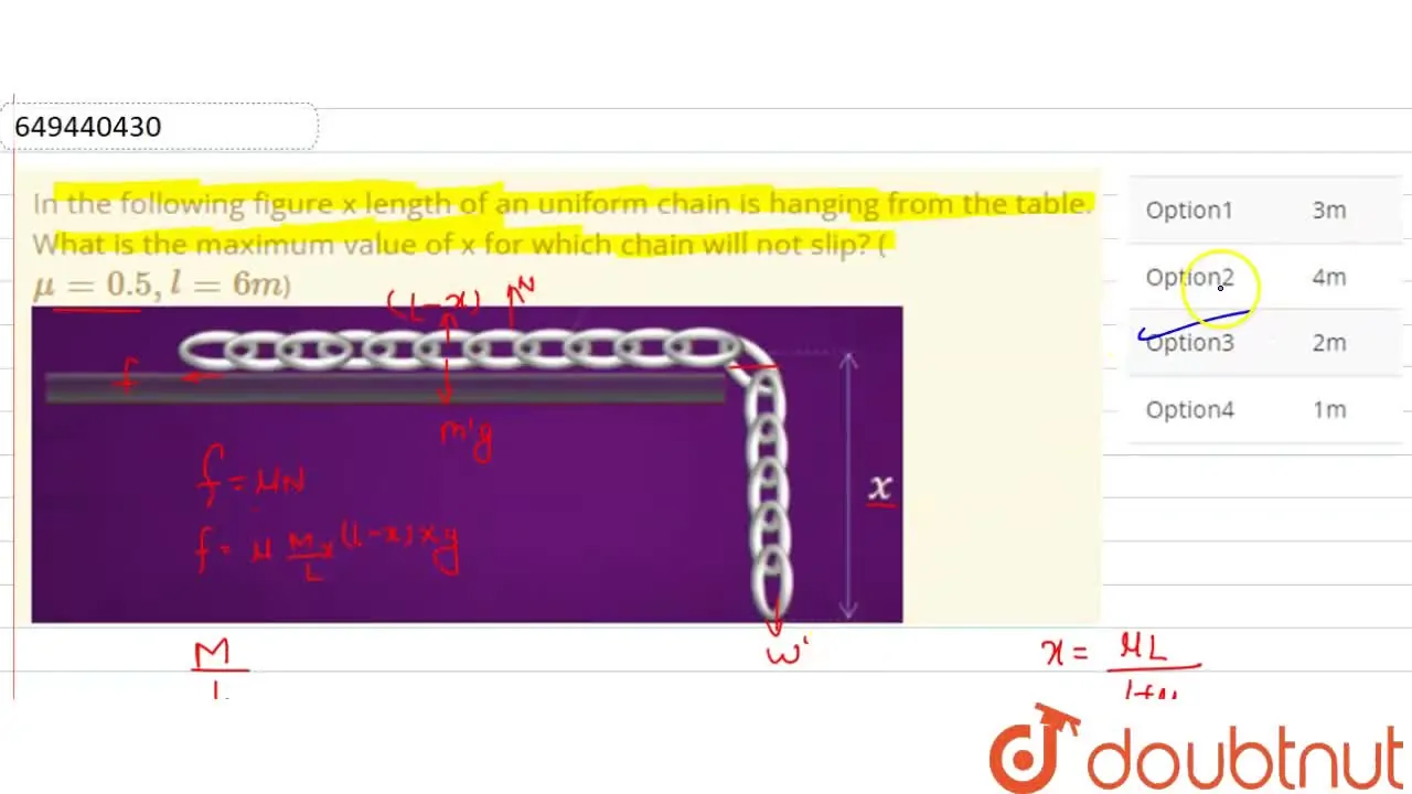 A uniform chain of 6 m length is placed on a table such that a part of