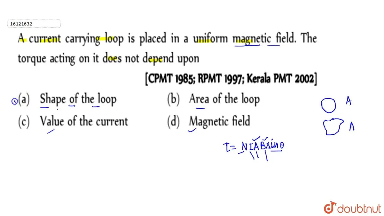 A current carrying loop is placed in a uniform magnetic field. The tor