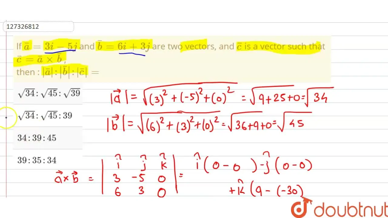 lf bara = 3i - 5j and barb = 6i + 3j are two vectors, and barc is a ve