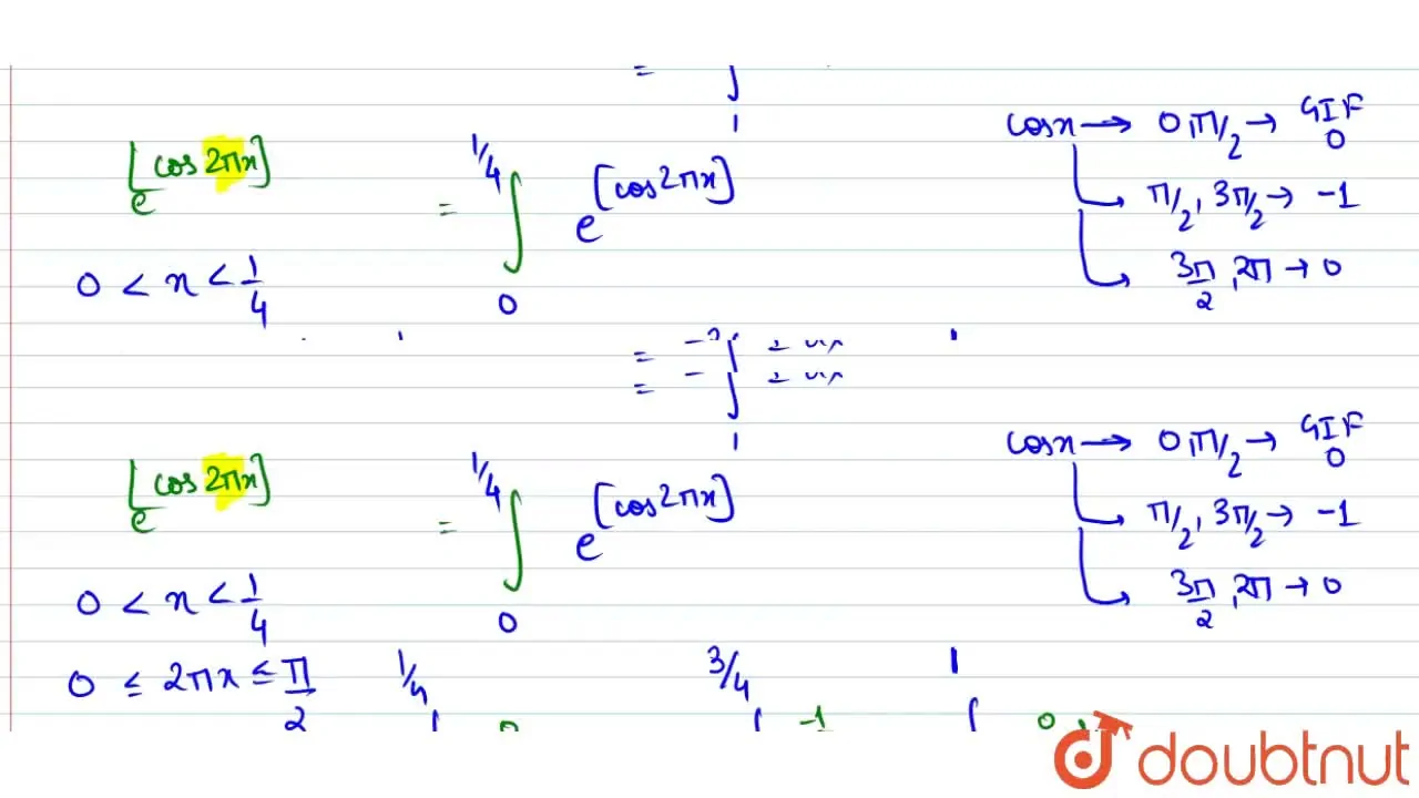 int-3^101 ([sin pi x]+e^[[cos 2pi x]])dx is equal to ? ( where [x] den