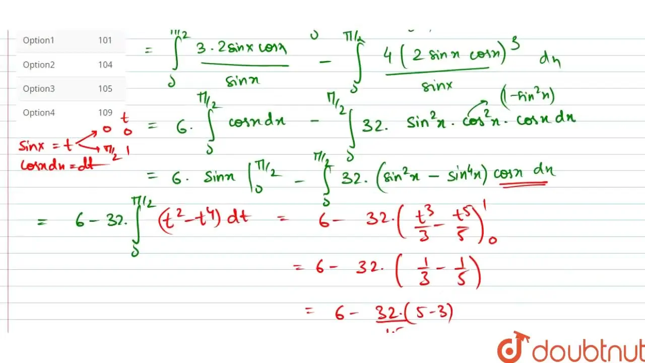 The value of 60 int0^(pi/2) (sin 6x)/(sinx) dx is