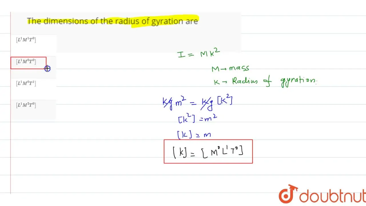 The dimensions of the radius of gyration are