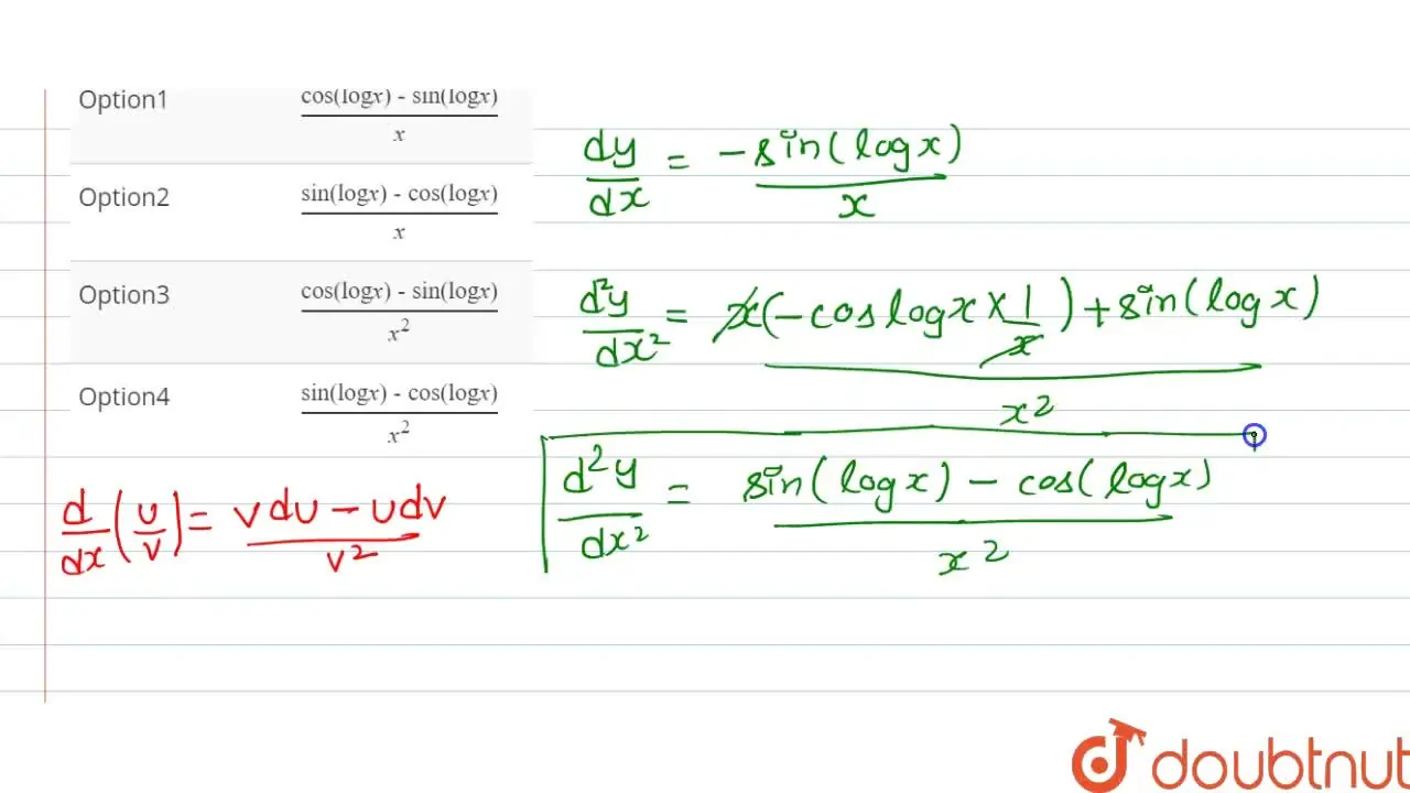 If y=cos (log x) ,then (d^(2)y)/(dx^(2))=