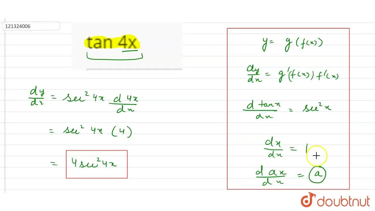 [Solved] tan 4x