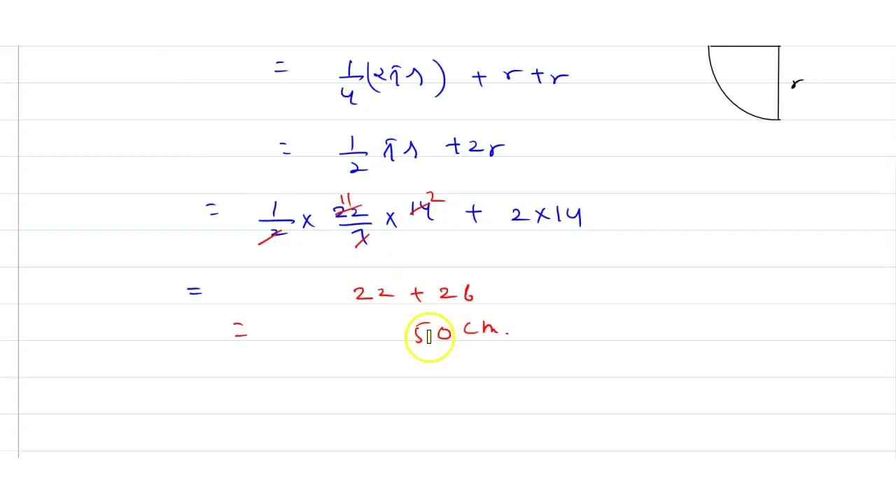 Find the perimeter of the quadrant of a circle of radius 14 cm.