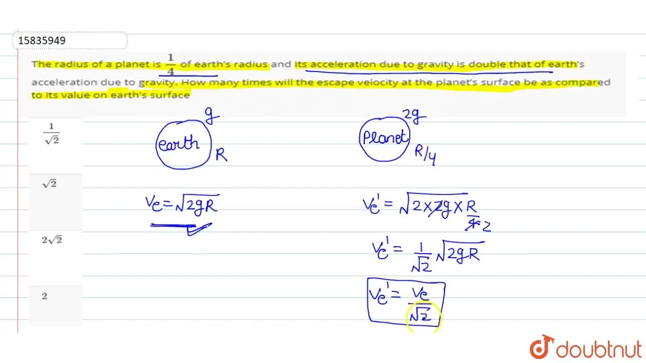 The radius of a planet is 1/4 of earth’s radius and its acceleration d