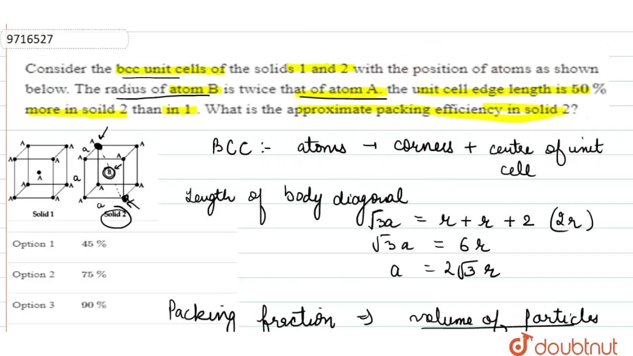 Consider the bcc unit cells of the solids 1 and 2 with the position of