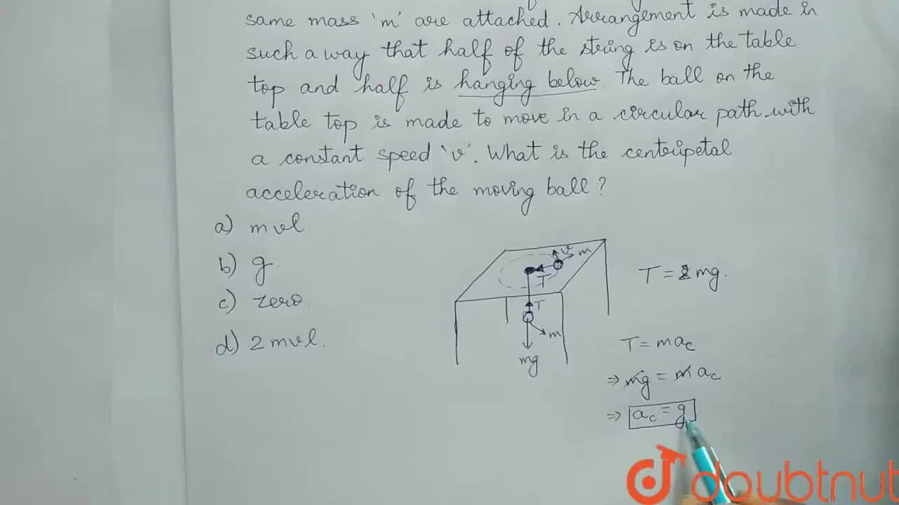 On the centre of a frictionless table, a small hole is made, through w