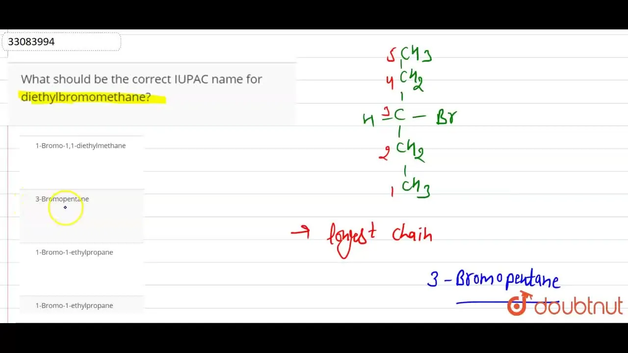 What should be the correct IUPAC name for diethylbromomethane?