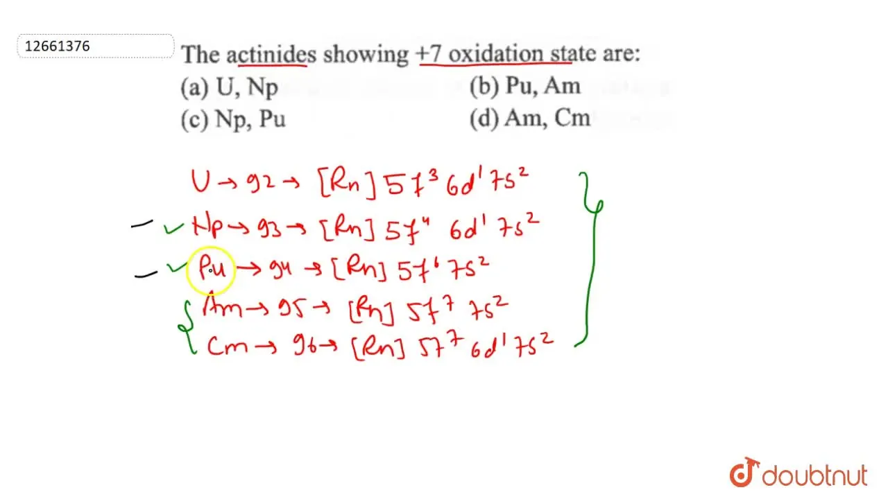 The actinides showing +7 oxidation state are: