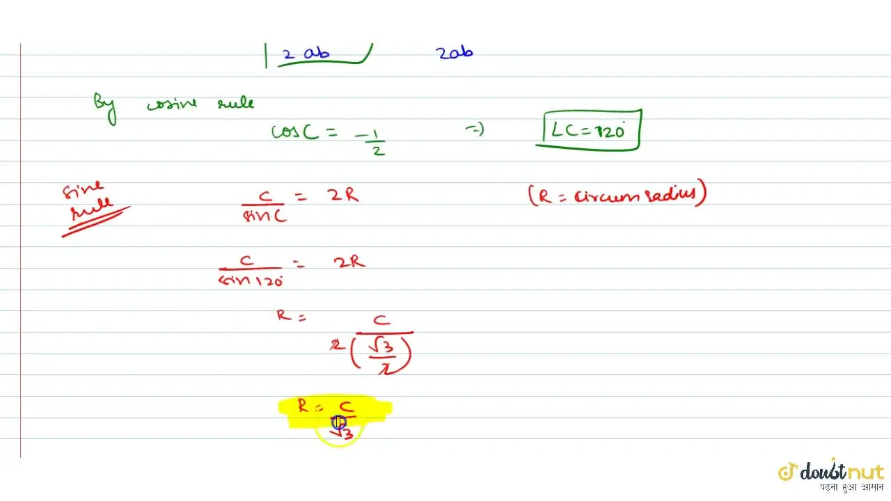 x^2 -c^2 =y then num radius of Delta is (A) y/sqrt3 (B) c/sqrt3 (C) (3