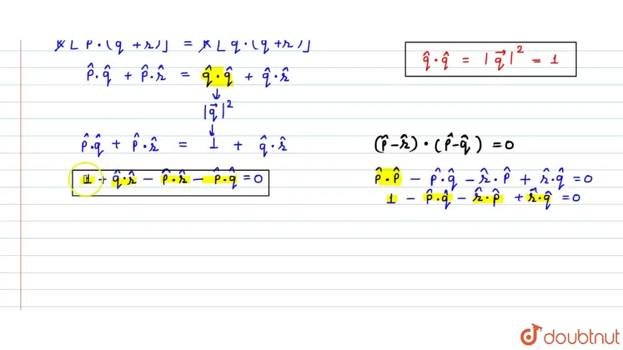 The position of vectors of the points P, Q and R are hat p, hat q and