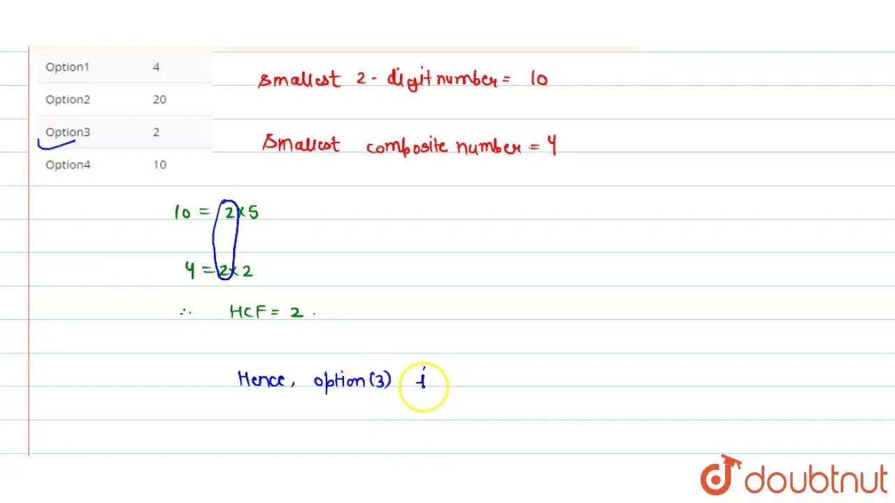 The HCF of the smallest 2-digit number and smallest composite number i