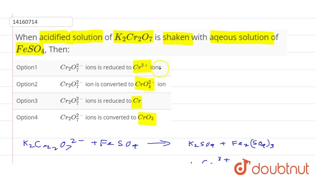 Cr2O7^(2-) ion is oxidised to Cr