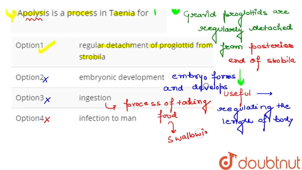 Apolysis is a process in Taenia for