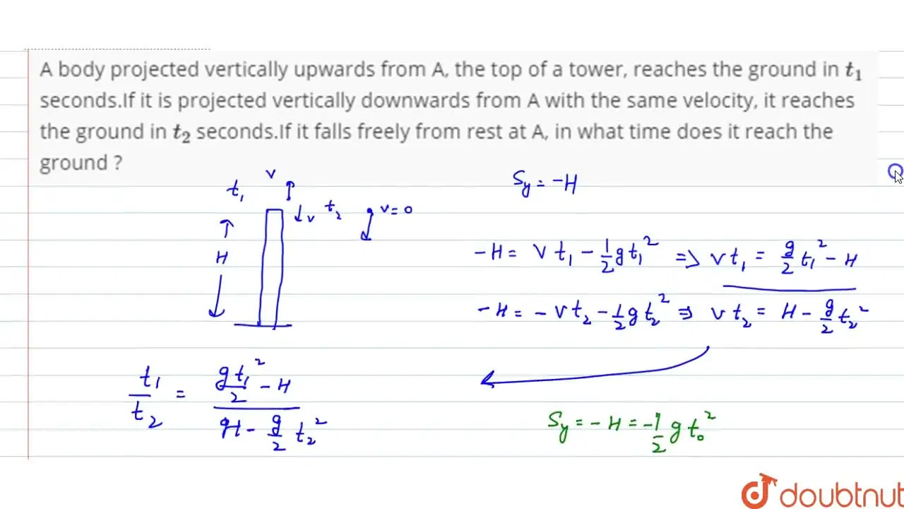 A body projected vertically upwards from A, the top of a tower, reache