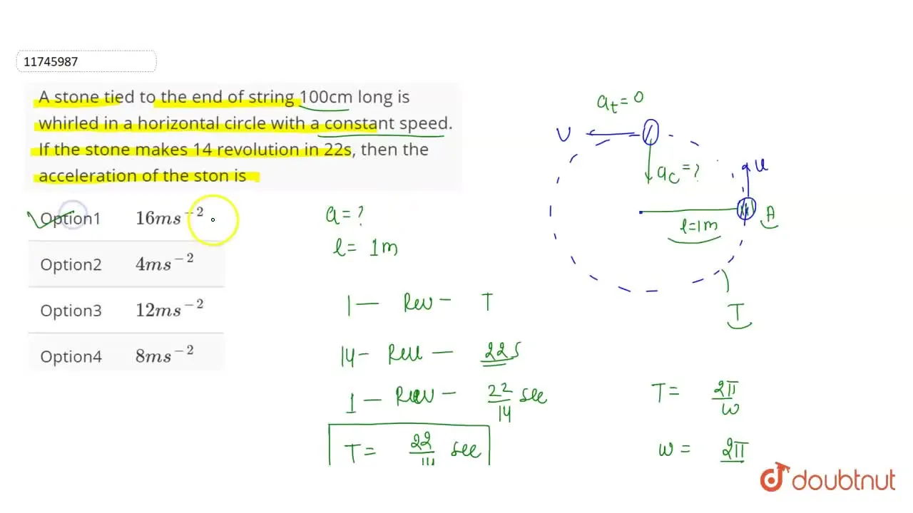 A stone tied to the end of string 100cm long is whirled in a horizonta