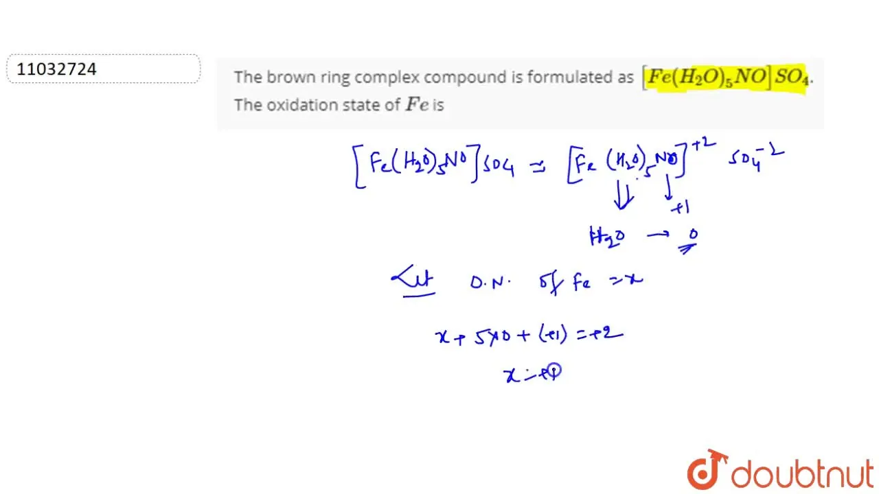 The brown ring complex compound is formulated as [Fe(H(2)O)(5)NO]SO(4)