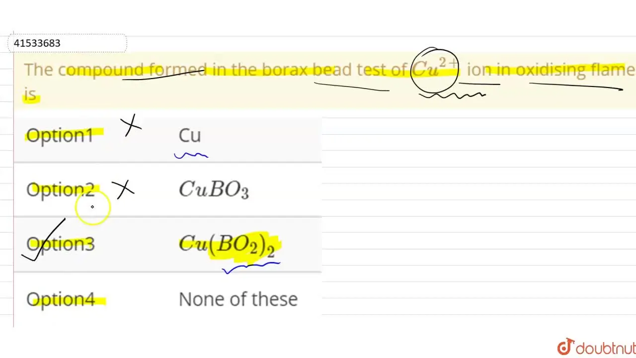 The compound formed in the borax bead test of Cu^(2+) ion in oxidising