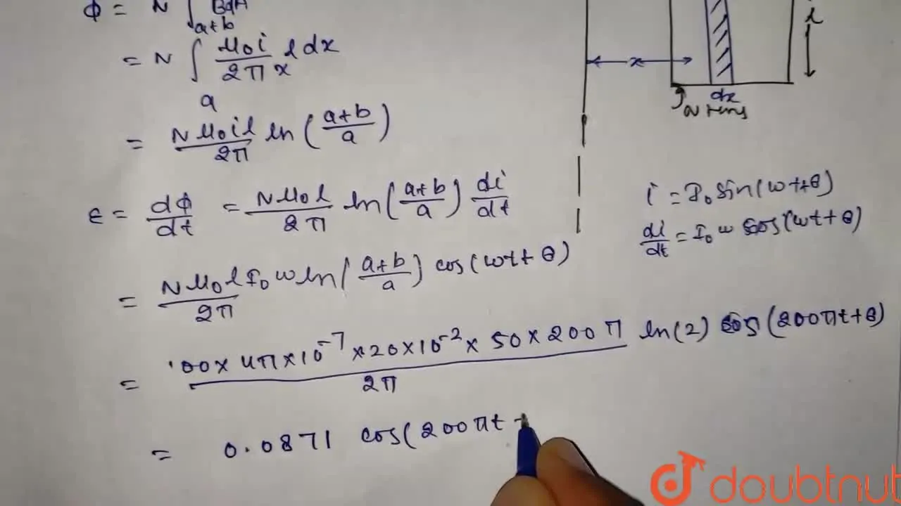 A long straight wire carries a current I=I(0) sin (omegat+del) and lie