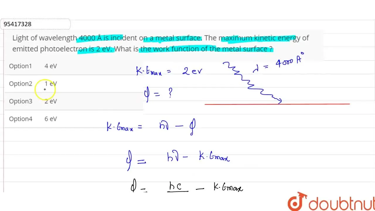 Light of wavelength 4000 Å is incident on a metal surface. The ma