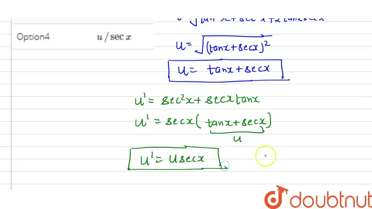 If u=sqrt(1+2secxtanx+2tan^(2)x,)" then "u'=