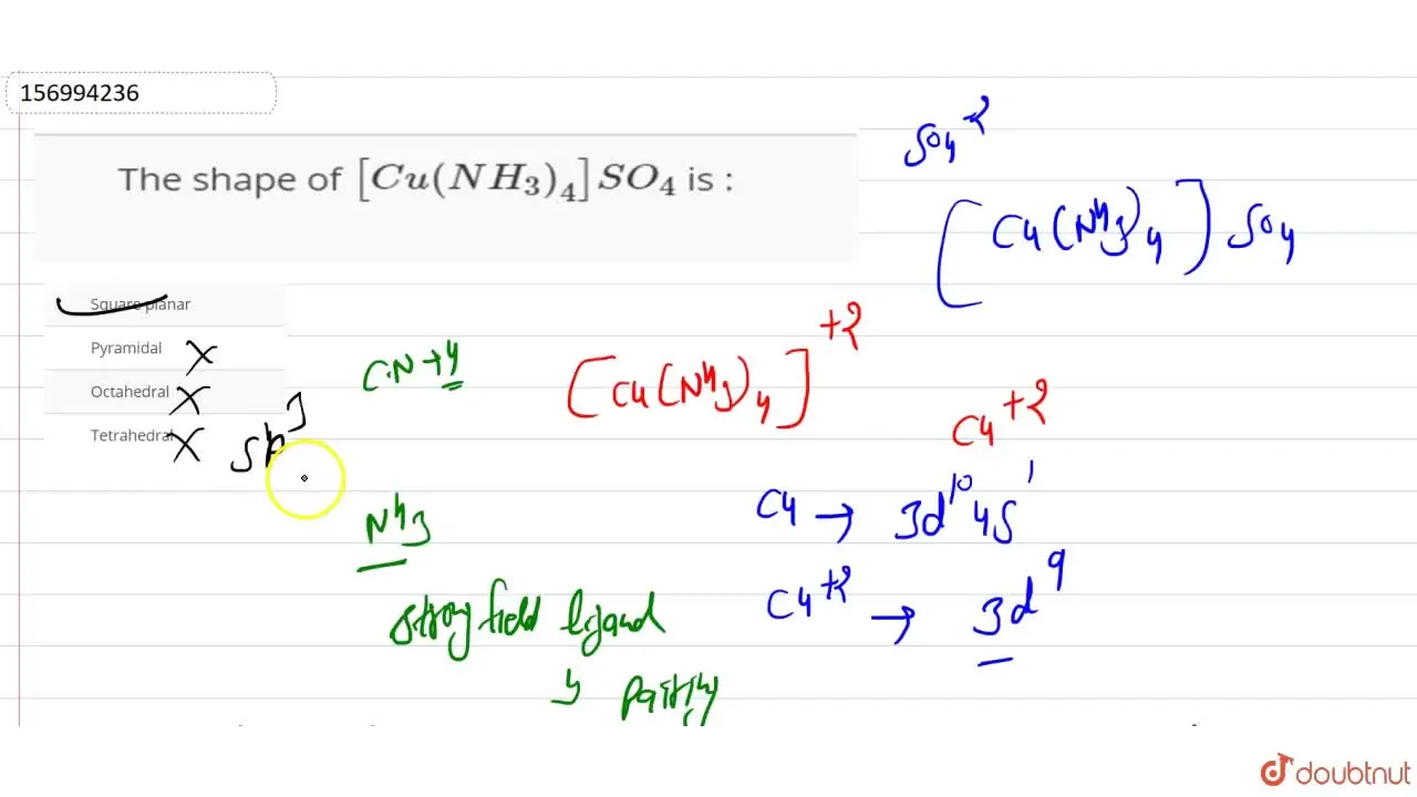 The shape of [Cu(NH(3))(4)]SO(4) is