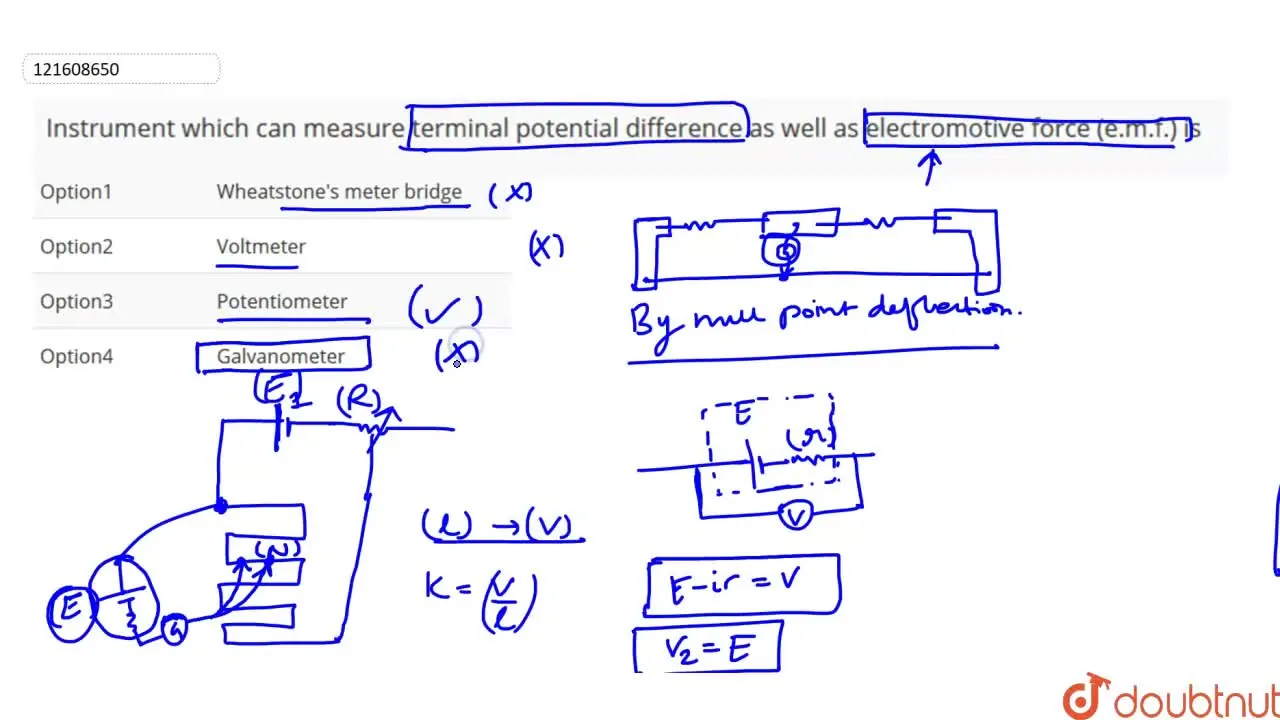 Instrument which can measure terminal potential difference as well as
