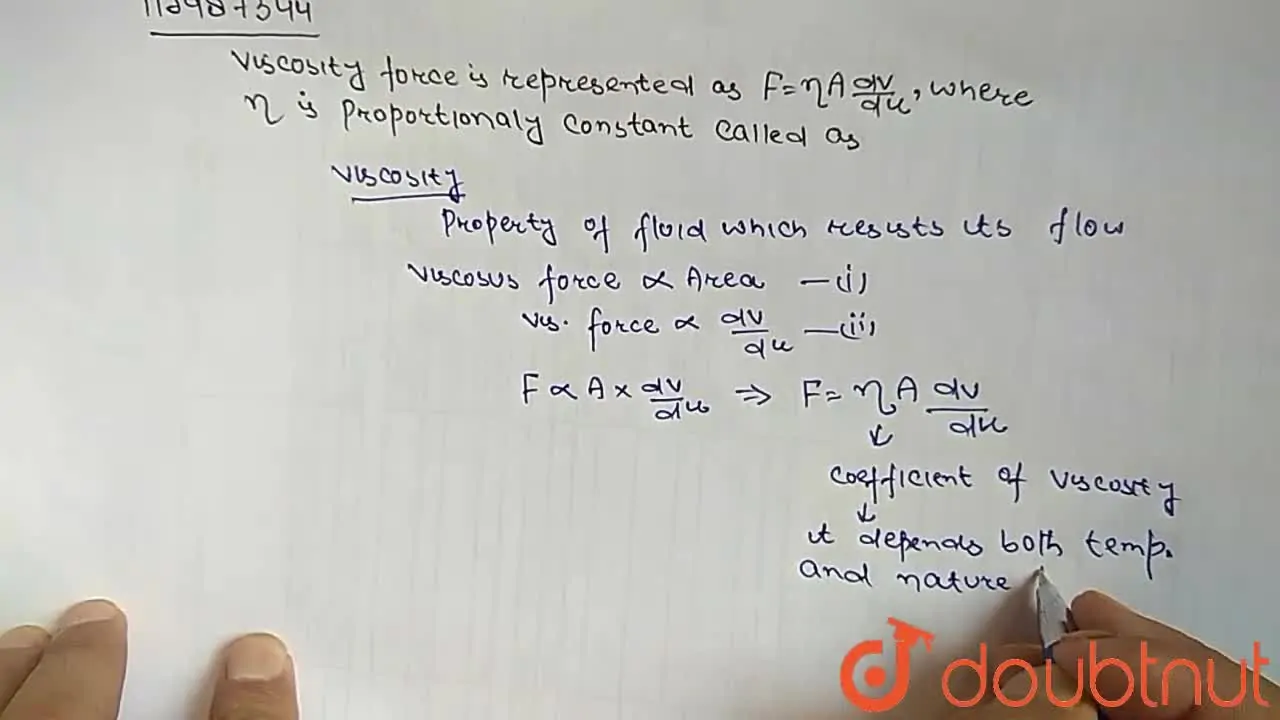 Viscous force is represented as F=etaA(dv)/(dx). Where,eta is proporti