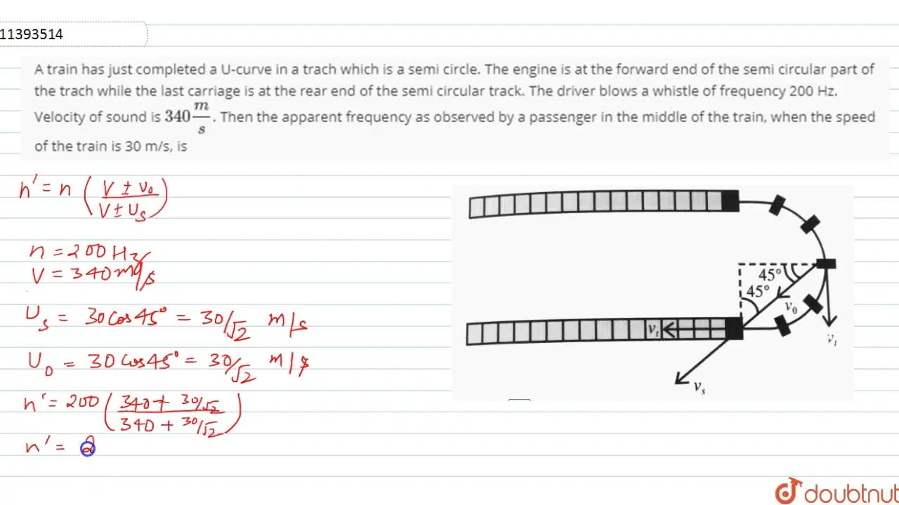 A train has just completed a U-curve in a trach which is a semi circle