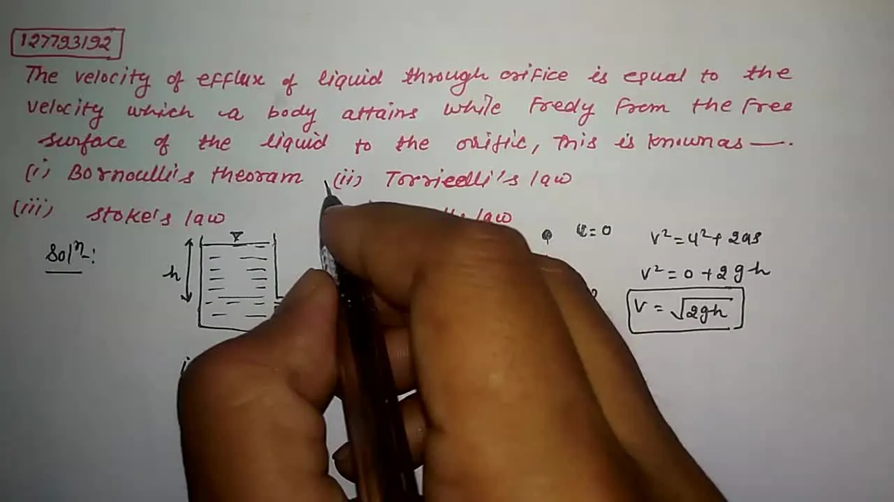 The velocity of efflux of liquid through orifice is equal to velocity