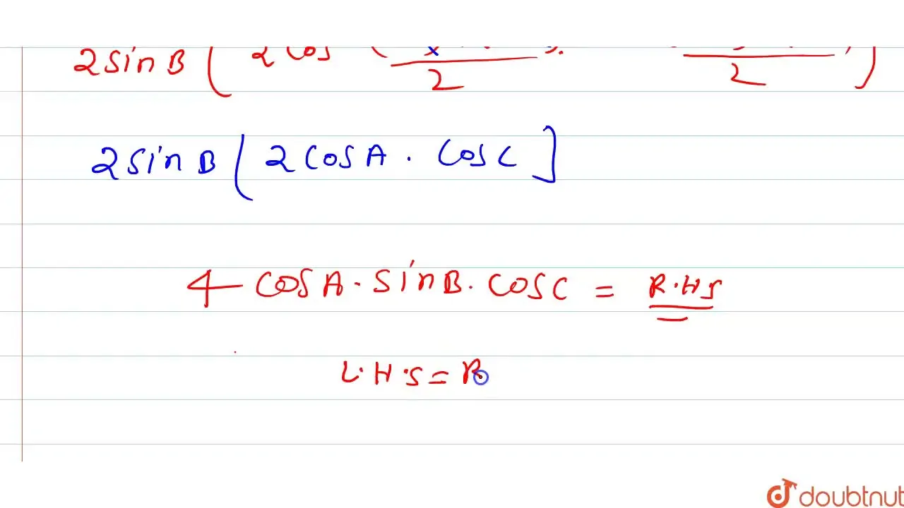 यदि A+B+C=pi, निम्न को सिद्ध कीजिए - sin2A-sin2B+sin2C=4cos A sin B