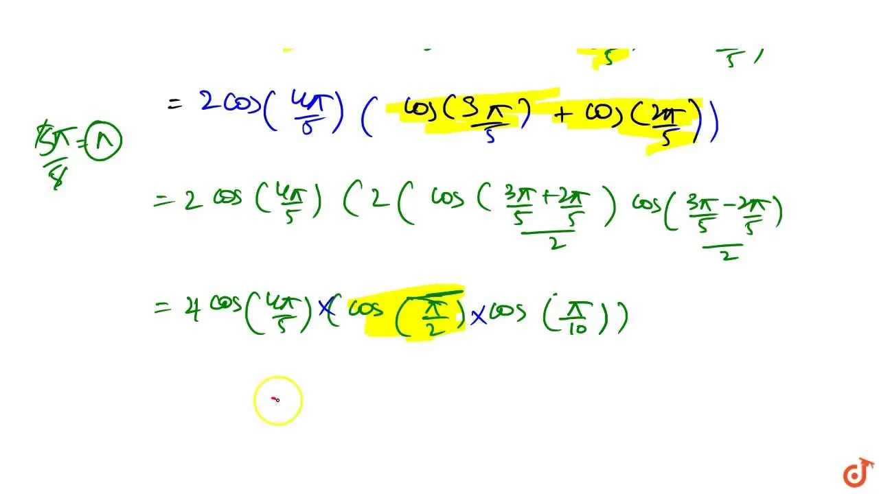 cospi/5+cos(2pi)/5+cos(6pi)/5+cos(7pi)/5=0