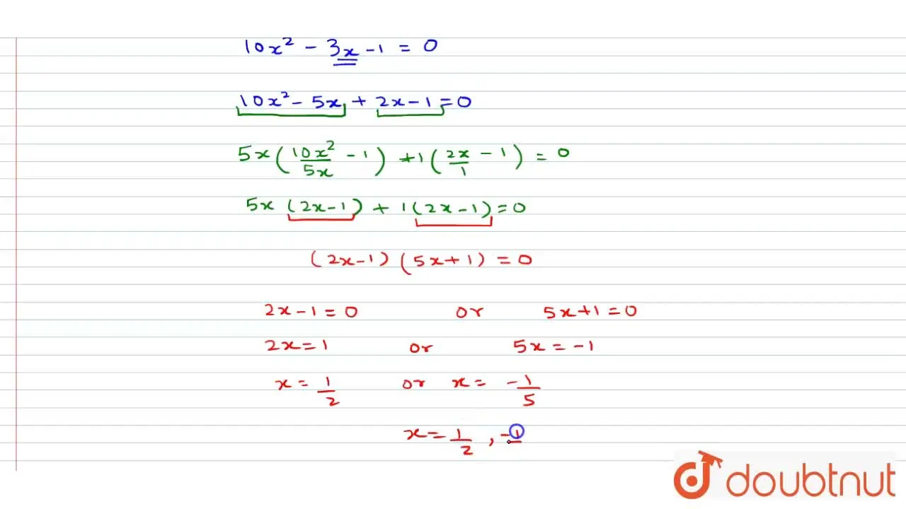 Solve the following quadratic equations: x^(2)-(3x)/(10)-1/(10)=0