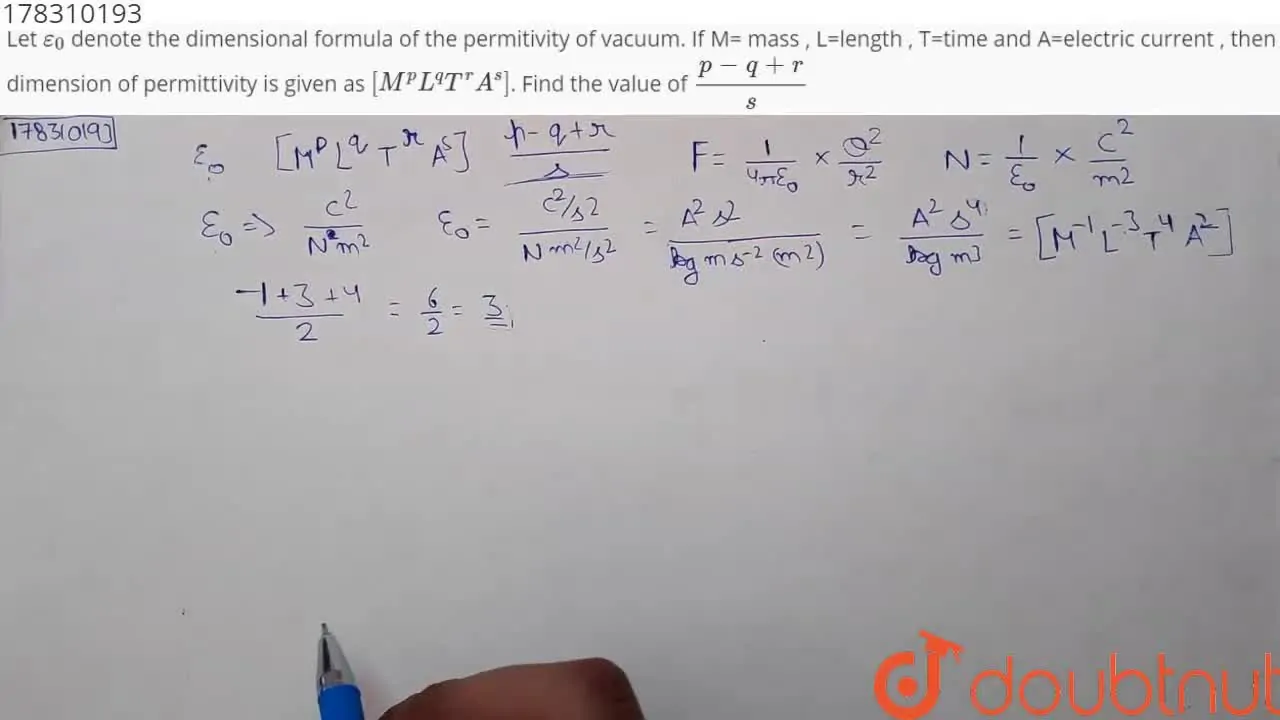 Let epsi0 denote the dimensional formula of the permittivity of vacuum