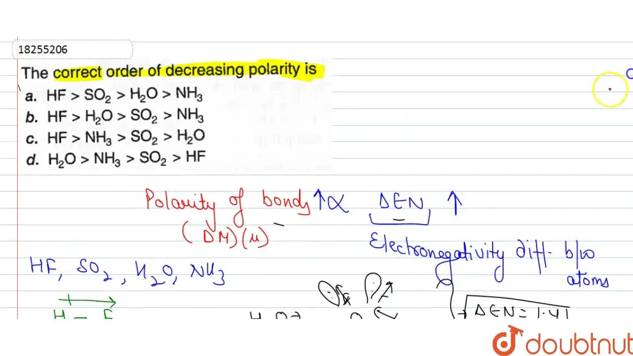The correct order of decreasing polarity is