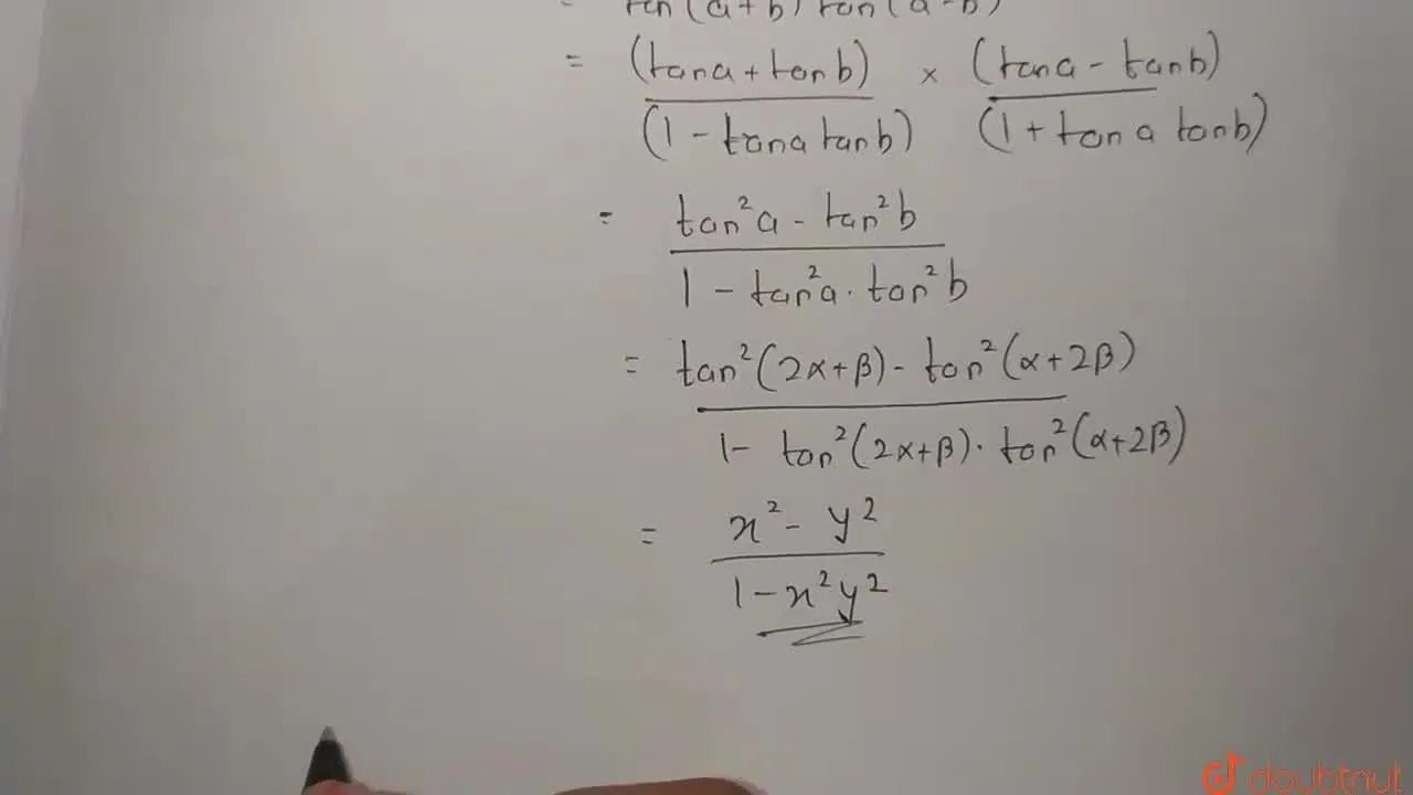If tan(2alpha+beta)=x & tan(alpha+2beta)=y, then [ tan3(alpha+beta)].