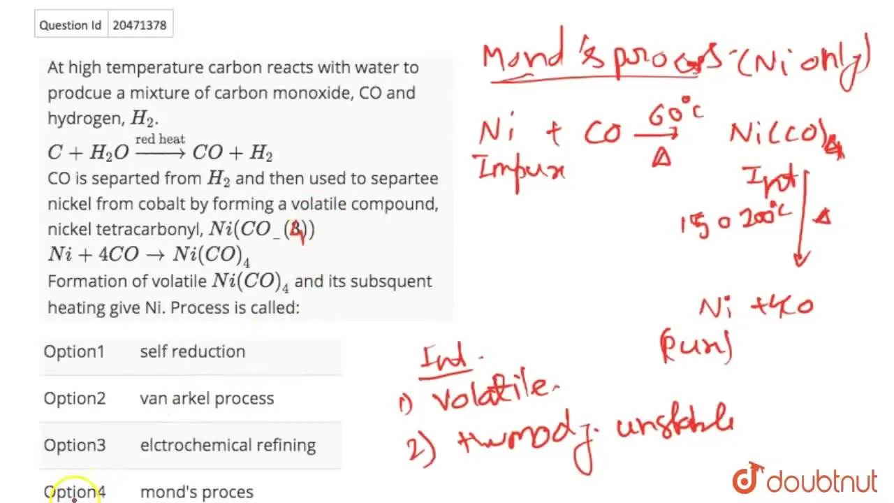 At high temperature carbon reacts with water to prodcue a mixture of c