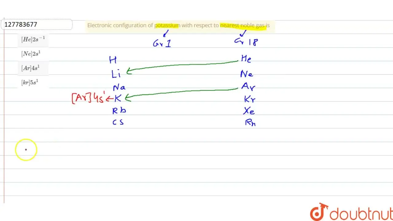Electronic configuration of potassium with respect to nearest n
