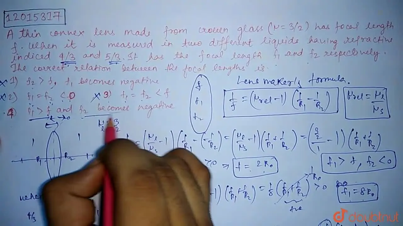A thin convex lens made from crown glass (mu = 3//2) has focal length