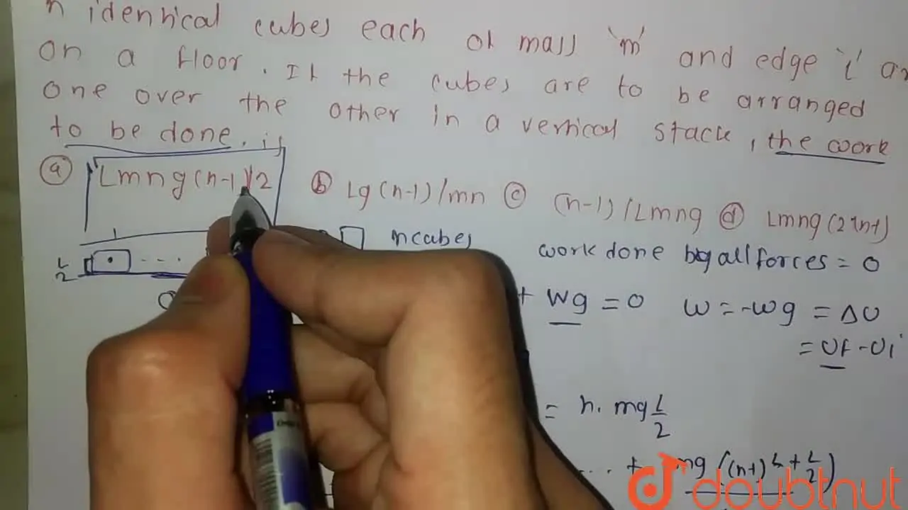n' identical cubes each of mass 'm' and edge 'L' are on a floor. If th