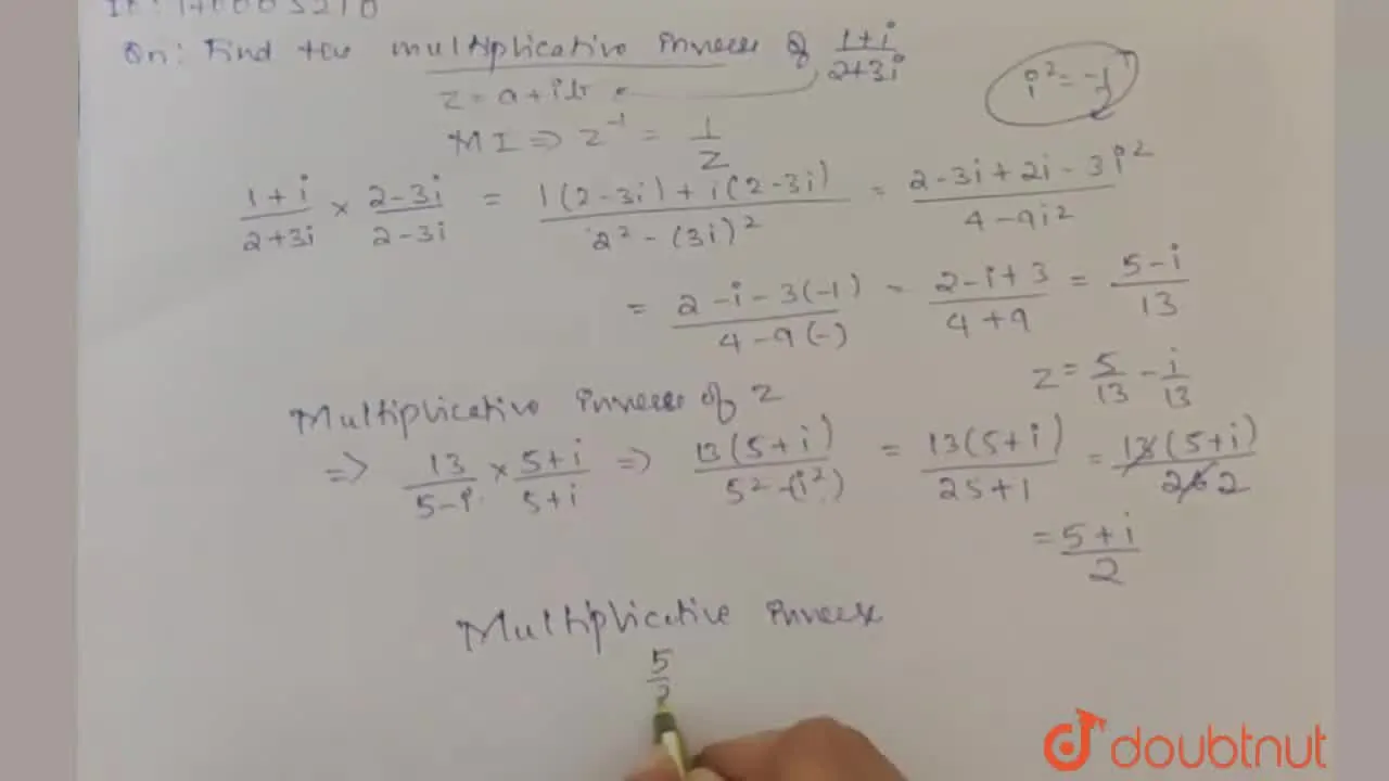[Kannada] Find the multiplicative inverse of (1+i)/(2 + 3i).