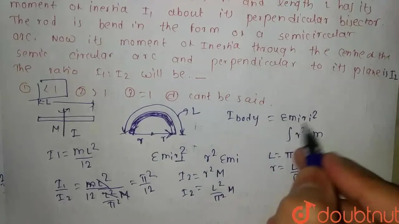 A thin uniform rod of mass M and Length L has its moment of inertia I(