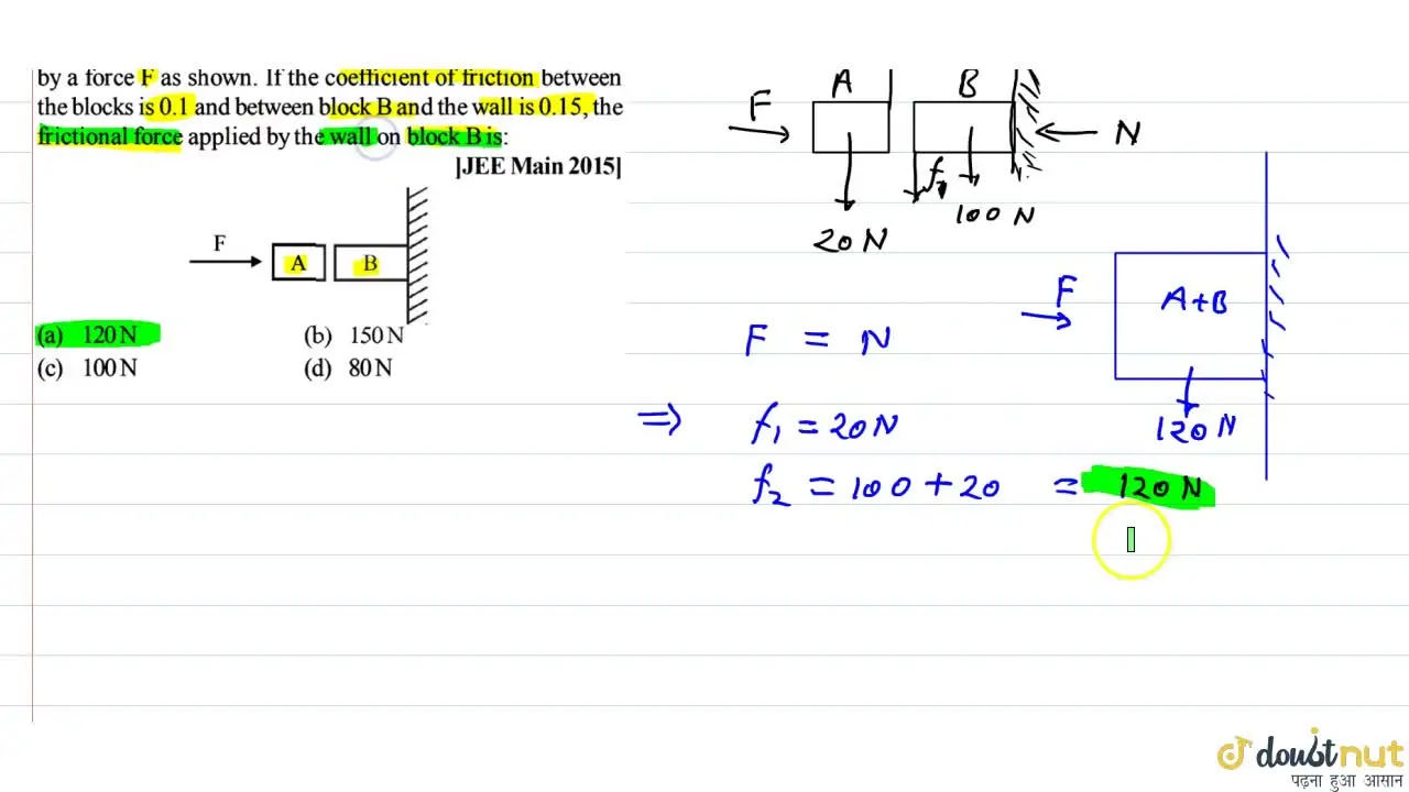 Given in figure are two blocks A and B of weight 20N and 100N, respect