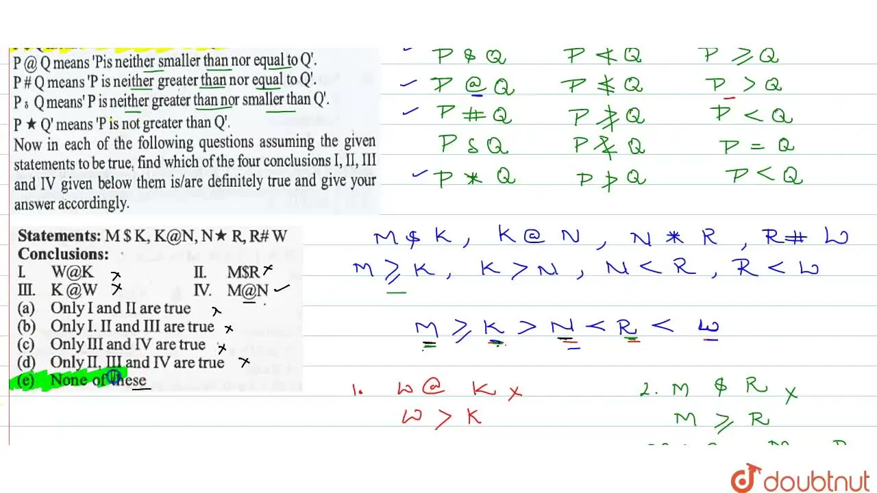 P$Q means 'P is not smaller than Q'. P@Q means 'P is neither smaller