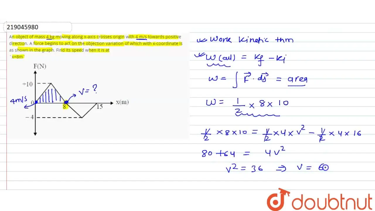 An object of mass 4 kg moving along x-axis crosses origin with 4 m/s t
